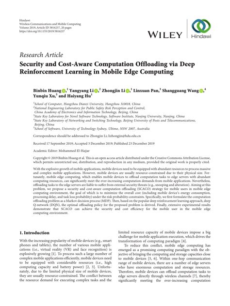 pdf security and cost aware computation offloading via deep reinforcement learning in mobile