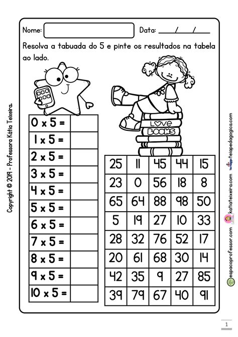 Multiplicação número 5 Atividades de multiplicação Tabuada