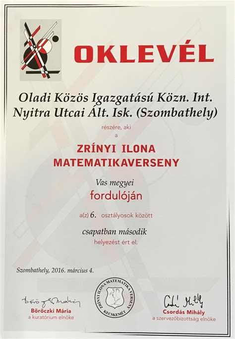 Zr Nyi Ilona Matematika Verseny Nyitra Utcai Ltal Nos Iskola