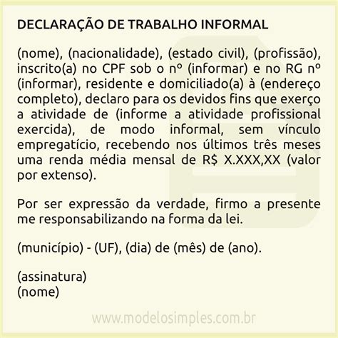 Modelo de Declaração de Trabalho PDF