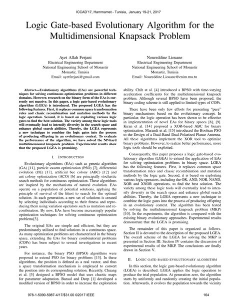 pdf logic gate based evolutionary algorithm for the multidimensional knapsack problem