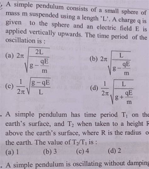 A Simple Pendulum Consists Of A Small Sphere Of Mass M Suspended Using A