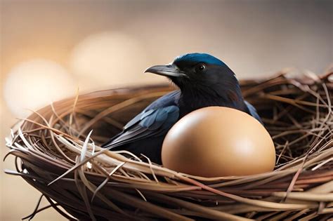 Un pájaro se sienta en un nido con un huevo Foto Premium