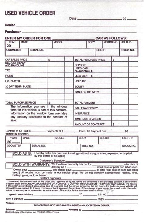 Used Car Sales Agreement Template HQ Printable Documents