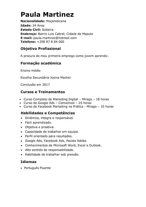 Exemplo De Curriculo Menor Aprendiz