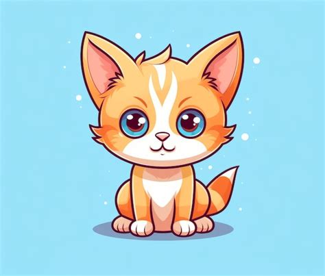 Um Gato De Desenho Animado Olhos Azuis Senta Se Sobre Um Fundo Azul