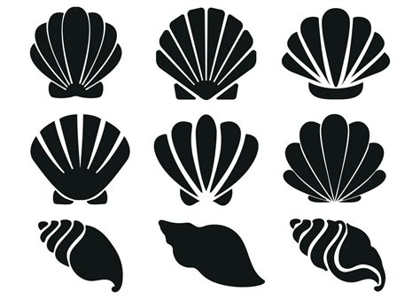 ilustração de silhueta de conjunto de concha isolada no fundo branco
