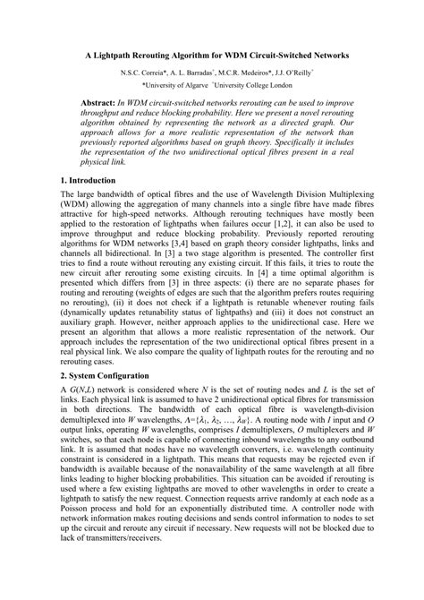 pdf a lightpath rerouting algorithm for wdm circuit switched networks