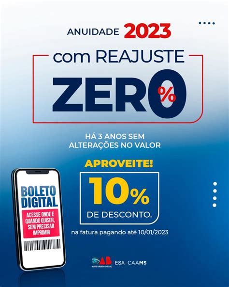 Anuidade 2023 pagamento 10 de desconto até 10 de janeiro OABMS