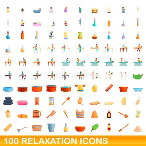 100 ícones De Relaxamento Definem Estilo De Desenho Animado Ilustração