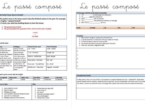 Le passé composé Past Perfect tense KS3 French worksheet conti