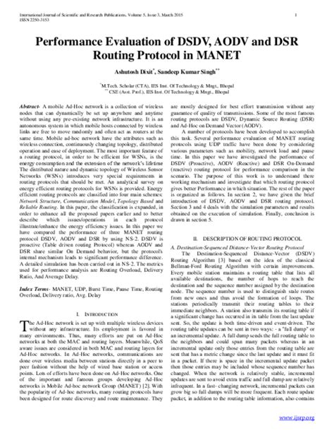 pdf performance evaluation of dsdv aodv and dsr routing protocol in manet ijsrp journal