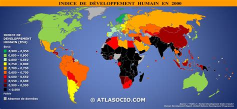 Carte du monde indice de développement humain IDH Atlasocio