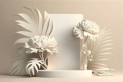 3D Rendering Of Minimal Background With Rose Flowers Generative Ai