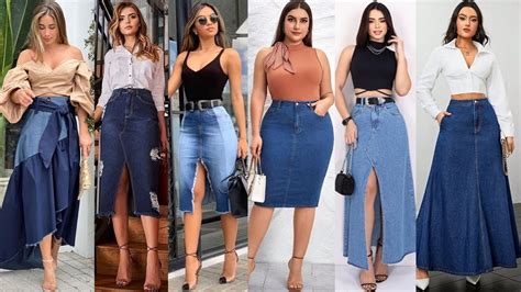 LINDAS FALDAS DE MEZCLILLA DENIM O JEANS QUE ESTÁN DE MODA LOOKS CON