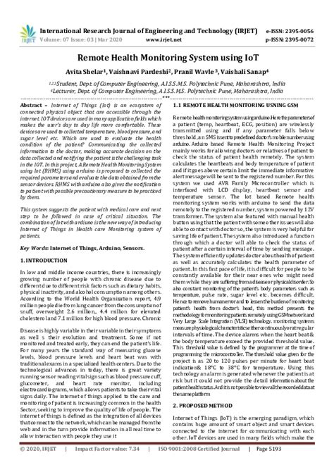 pdf irjet remote health monitoring system using iot irjet journal