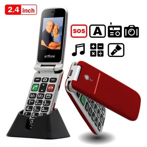 Artfone téléphone portable CF241A à clapet pour personnes âgées