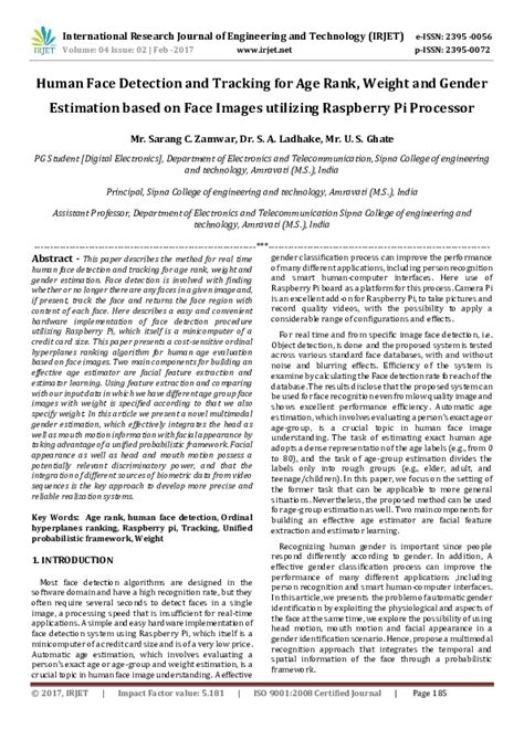 pdf irjet human face detection and tracking for age rank weight and gender estimation based