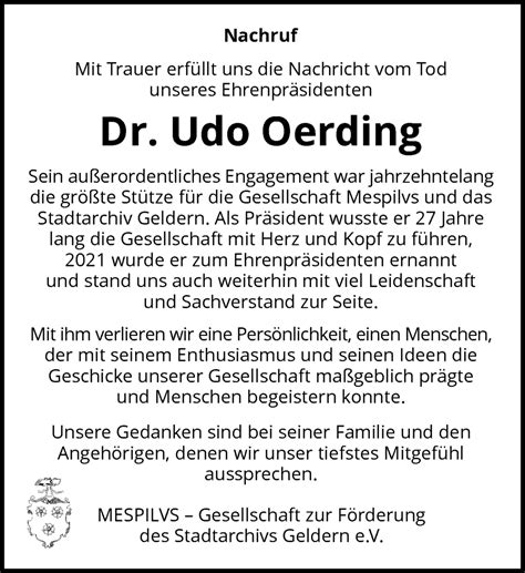 Alle Traueranzeigen für Udo Oerding trauer rp online de