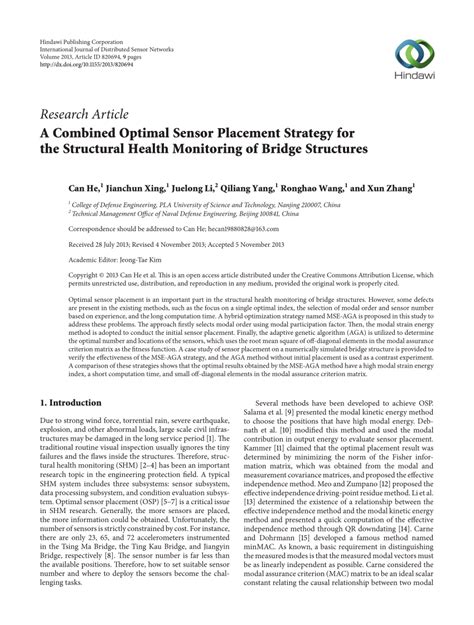 pdf a combined optimal sensor placement strategy for the structural health monitoring of