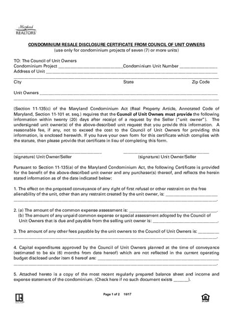 Fillable Online Condominium Resale Disclosure Certificate From Council