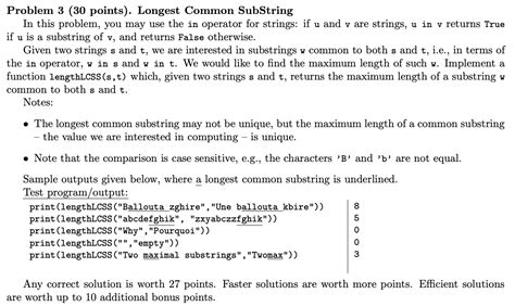 solved problem 3 30 points longest common substring in