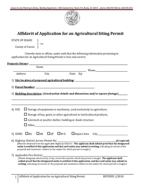 Fillable Online Affidavit Of Application For An Agricultural Siting