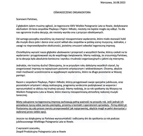 KONCERT ODWOŁANY Wielkie Pożegnanie Lata w Iłowie 2023 Disco Polo eu
