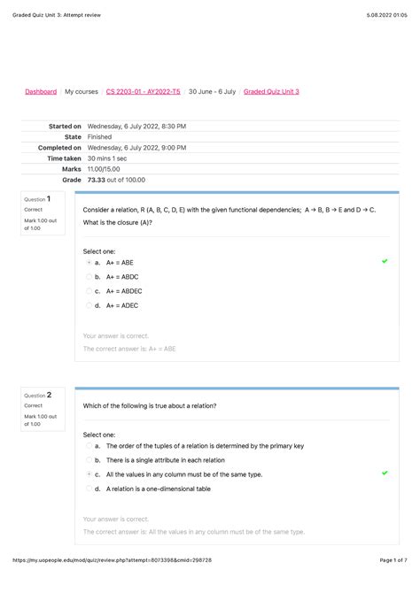 Graded Quiz Unit 3 Attempt Review Question 1 Correct Mark 1 Out Of 1