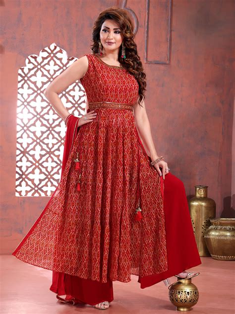 Nyra Cut Red Georgette Printed Palazzo Suit G3 WSS39632 G3fashion