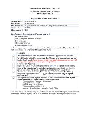 Fillable Online Subrecipient Award Agreement Checklist For Notice Of