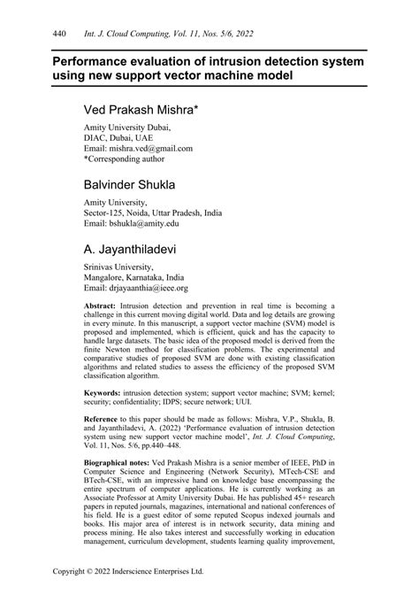 pdf performance evaluation of intrusion detection system using new support vector machine model
