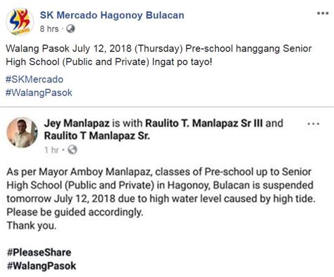 WalangPasok Class Suspensions For Thursday July 12 2018 Due To Bad