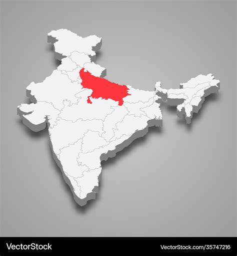 Uttar Pradesh State Location Within India 3d Map Vector Image
