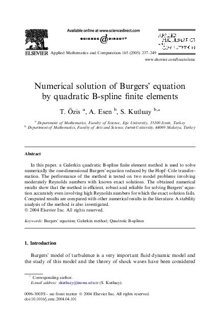 pdf numerical solution of burgers equation by quadratic b spline finite elements alaattin