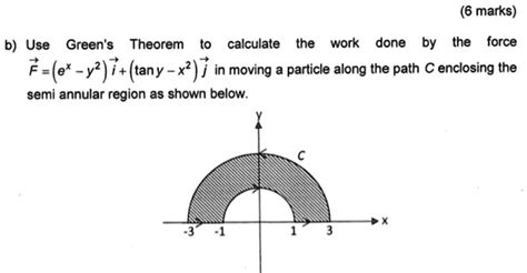 solved 6 marks use green s theorem calculate the work done the force f e y 7 tany x 7