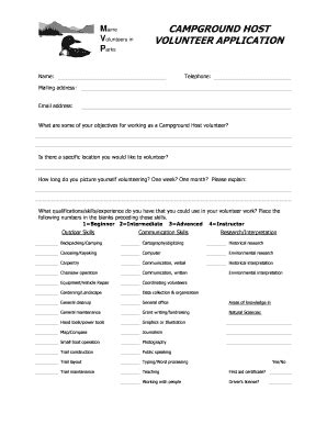 Fillable Online State Me Campground Host Volunteer Application Maine