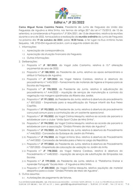Edital n º JF 25 2022 Jf Agualva Mira Sintra