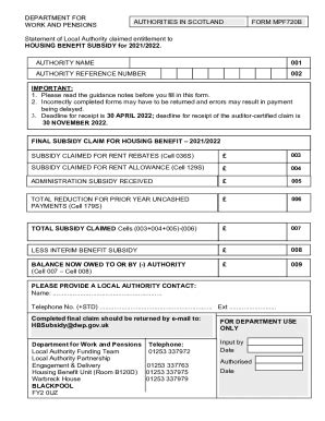 Fillable Online 2021 To 2022 Housing Benefit Subsidy Final Claim Form