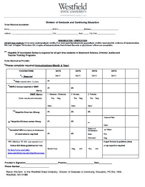Fillable Online Westfield Ma To Be Filled Out By Student Westfield