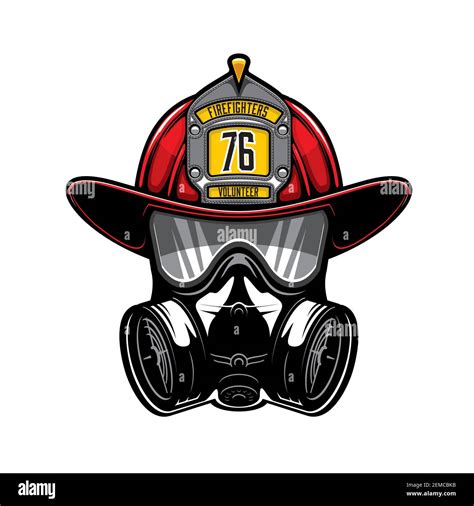 Firefighter Protective Helmet And Gas Respirator Isolated Vector