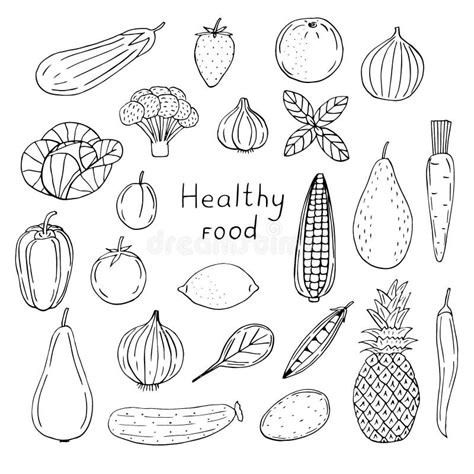 Verduras Y Frutas Conjunto De Alimentos Saludables Ilustraciones