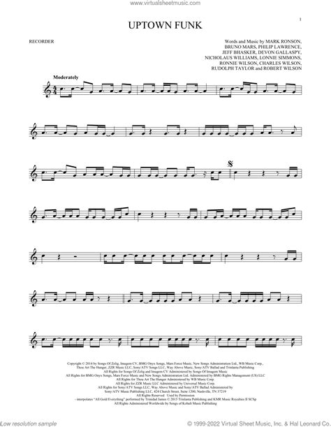 Uptown Funk Feat Bruno Mars Sheet Music For Recorder Solo
