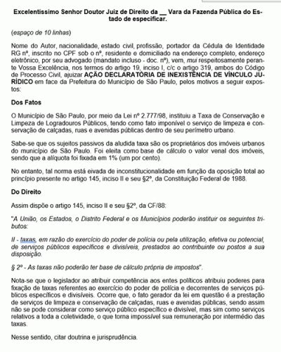 Referência para uma Petição Ação Declaratória de Inexistência de