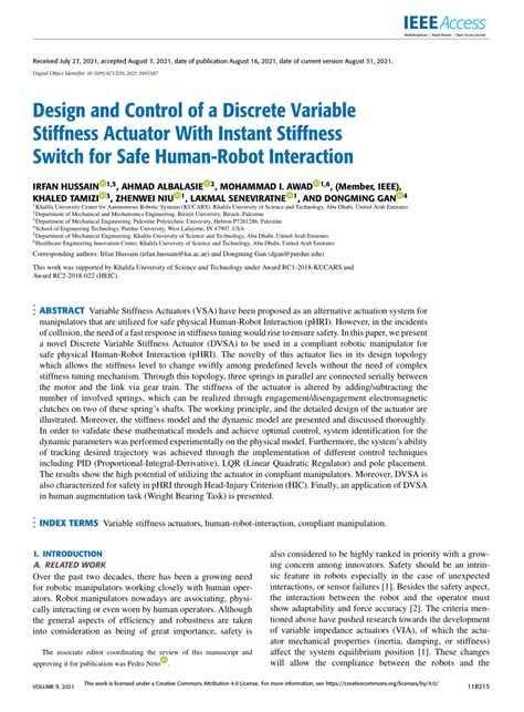 pdf design and control of a discrete variable stiffness actuator with instant stiffness switch