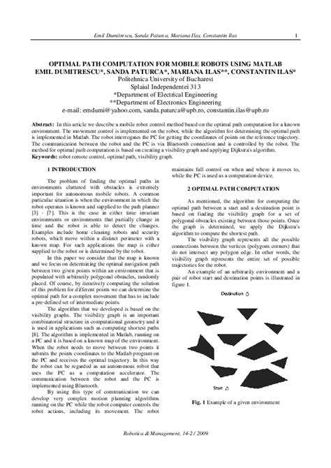 pdf optimal path computation for mobile robots using matlab constantin ilas and victorinne