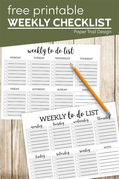 Weekly To Do List Printable Checklist Template Paper Trail Design