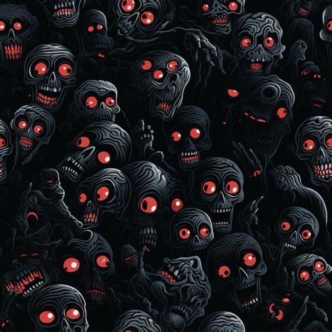 Premium Ai Image A Close Up Of A Bunch Of Skulls With Red Eyes