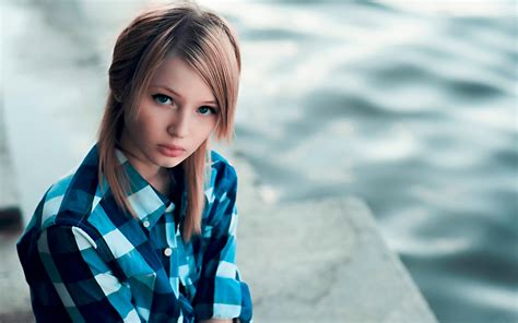 Wallpaper Model Blonde Long Hair Face Portrait Shirt Blue Eyes
