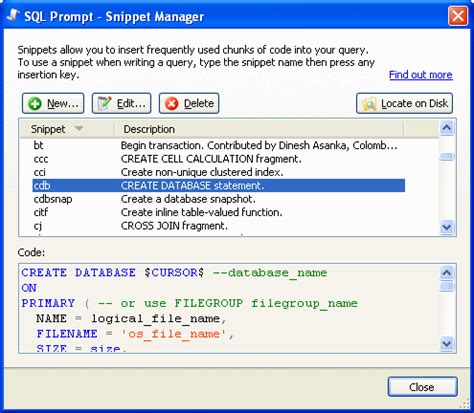 Managing Snippets SQL Prompt 5 Product Documentation